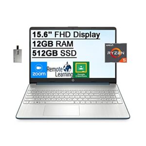 2021 hp 15.6″ fhd laptop computer, amd ryzen 5-5500u processor(beats intel i7-1065g7), 12gb ram, 512gb pcie ssd, amd radeon graphics, hd webcam, hdmi, bluetooth, wi-fi, windows10, blue, 32gb usb card