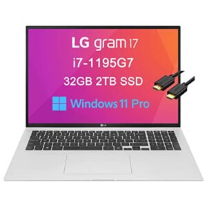 lg gram 17 17z95p ultra-lightweight 17″ qhd+ ips (intel i7-1195g7, 32gb ram, 2tb pcie ssd) military grade business laptop, 19.5hr battery, backlit kb, 2 x thunderbolt 4, webcam, windows 11 pro