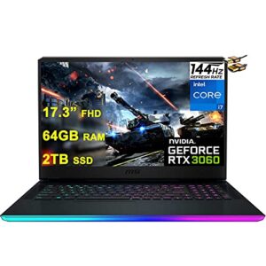 msi ge76 raider gaming laptop 17.3” fhd ips 144hz 11th gen intel 8-core i7-11800h 64gb ram 2tb ssd geforce rtx 3060 6gb backlit thunderbolt usb-c minidp 2.5gb ethernet win10 + hdmi cable