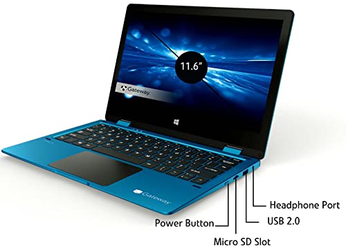 Gateway Newest Touchscreen 11.6 HD 2-in-1 Convertible Laptop in Blue Intel N4020 4GB RAM 64GB SSD Mini-HDMI Webcam Windows 10 S (Renewed) (GT-116)