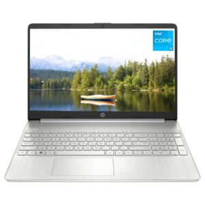 hp 15 notebook, 15.6″ hd screen, intel core i3-1115g4, 12gb ddr4 ram, 256gb pcie ssd, webcam, hdmi, sd card reader, wi-fi, windows 11 home, natural silver