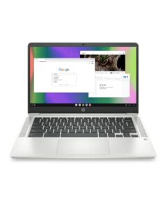 hp chromebook 14 laptop, intel celeron n4120, 4 gb ram, 64 gb emmc, 14″ hd display, chrome os, thin design, 4k graphics, long battery life, ash gray keyboard (14a-na0226nr, 2022, mineral silver)