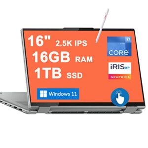 lenovo yoga 7i 16 2-in-1 laptop 16″ 2.5k ips touchscreen (400 nits, 100% srgb, low blue light) 12th gen intel 12-core i7-1260p 16gb ram 1tb ssd backlit fingerprint thunderbolt hdmi win11 grey + pen