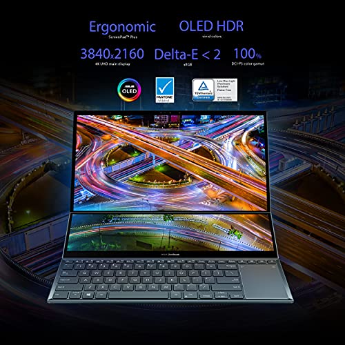 ASUS ZenBook Pro Duo 15 OLED UX582 Laptop, 15.6” OLED 4K Touch Display, Intel Core i9-12900H, 32GB, 1TB, GeForce RTX 3060 Laptop GPU, ScreenPad Plus, Windows 11 Pro, Celestial Blue, UX582ZM-XS99T