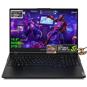 lenovo legion 5 15 gaming laptop 15.6″ fhd ips 120hz (anti-glare, freesync) amd hexa-core ryzen 5 5600h (beats i5-11300h) 64gb ram 2tb ssd geforce rtx 3050 ti 4gb usb-c backlit win11 + hdmi cable