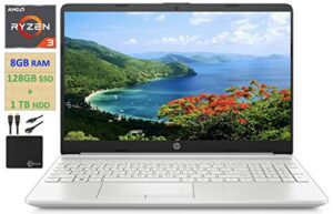 2021 hp flagship 15.6” hd laptop computer, amd ryzen 3 3250u up to 3.5ghz (beat intel i5-7200u), 8gb ram, 128gb ssd+1tb hdd, hd webcam, remote work,wifi, bluetooth 4.2, hdmi, win10 s, w/marxsol cables