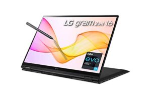 2022 lg gram 16″ 2-in-1 ultralight laptop – full day battery – wqxga ips touchscreen – intel evo platform i7-1165g7 16gb ram 512gb nvme ssd iris xe graphics backlit kb wifi 6 win 11 w/pen (renewed)