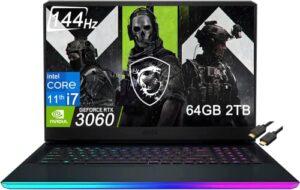 2022 msi ge76 raider 17.3″ 144hz (intel 8-core i7-11800h, 64gb ram, 2tb pcie ssd, rtx 3060), fhd gaming laptop, thunderbolt 4, webcam, rgb backlit, ist hdmi, windows 10