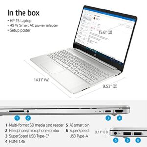 HP 2022 15.6" FHD Touchscreen Laptop Computer, Intel Core i5-1135G7 Processor, 12GB DDR4 RAM, 256GB SSD, Intel Iris Xe Graphics, HD Webcam, Media Card Reader, Windows11, Silver, 32GB USB Card