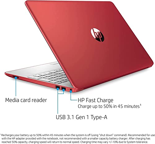 HP Laptop, 15.6" HD Display, Intel Pentium Gold 6405U 2.4 GHz Processor, 8GB DDR4 RAM, 1TB SSD, SD Card Reader, Webcam, HDMI, Wi-Fi, RJ-45, USB-C, Windows 11 Home, Red, JVQ MP