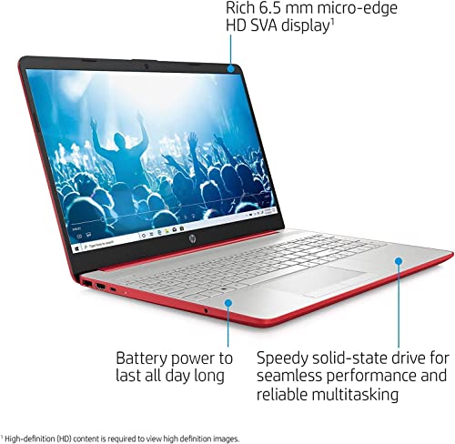 HP Laptop, 15.6" HD Display, Intel Pentium Gold 6405U 2.4 GHz Processor, 8GB DDR4 RAM, 1TB SSD, SD Card Reader, Webcam, HDMI, Wi-Fi, RJ-45, USB-C, Windows 11 Home, Red, JVQ MP