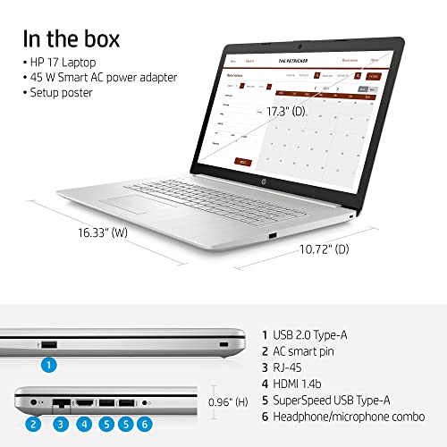 HP 17 Business Laptop Computer, 11th Gen Intel Core i3-1115G4, 17.3" FHD Display, Windows 10 Pro, 12GB RAM, 256GB SSD, WiFi, Bluetooth, Webcam, HDMI, 32GB Durlyfish USB Card