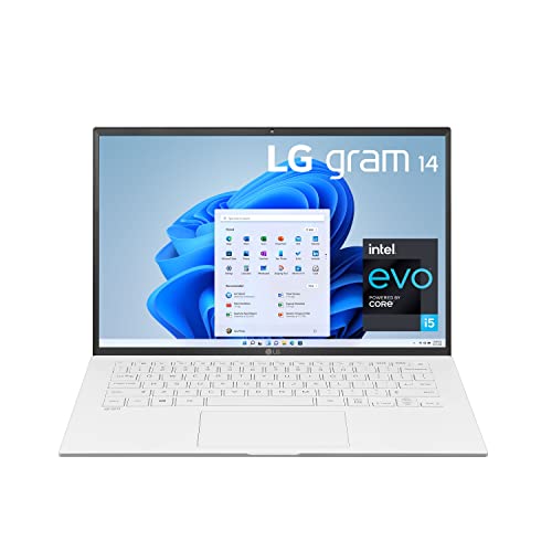 LG Gram 14Z90P Laptop 14" Ultra-Lightweight, (1920 x 1200), Intel Evo 11th gen CORE i5 , 8GB RAM, 256GB SSD, Windows 11 Home, 25.5 Hour Battery, Alexa Built-in, 2X USB-C, HDMI, USB-A - White