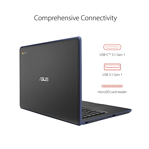 ASUS Chromebook C403 Rugged & Spill Resistant Laptop, 14.0" HD, 180 Degree, Intel Celeron N3350 Processor, 4GB RAM, 32GB eMMC, MIL-STD 810G Durability, Dark Blue, Education, Chrome OS, C403NA-WS42-BL