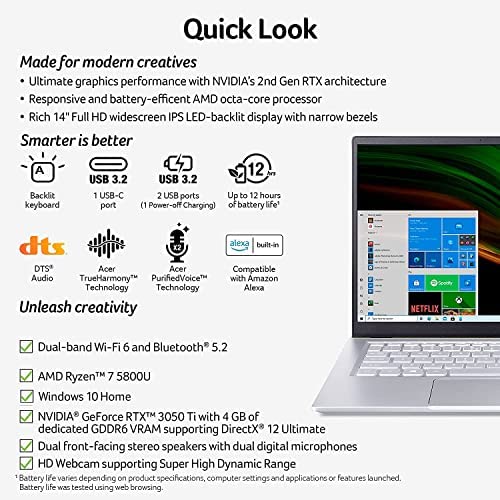 Acer 2023 Newest Swift X Creator Laptop, 14" FHD 100% sRGB Display, AMD Ryzen 7 5800U, NVIDIA RTX 3050Ti GPU, 16GB LPDDR4X, 1TB SSD, Wi-Fi 6, Backlit KB, Windows 10 Home, Gold