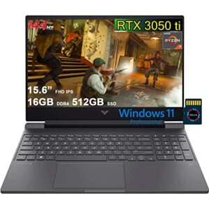 hp victus 15 gaming laptop | 15.6″ fhd ips 144hz | amd 8-core ryzen 7 5800h (>i7-11370h) | 16gb ddr4 512gb ssd | geforce rtx 3050 ti 4gb | backlit hdmi usb-c b&o win11pro black + 32gb microsd card