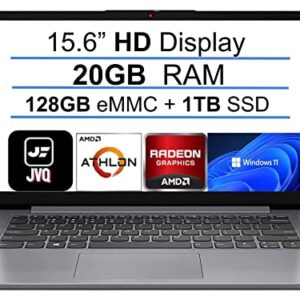 Lenovo Ideapad 15.6" HD Laptop, Athlon Silver 3050U 2.3 GHz (Beats i3-1005G1) Dual-core Processor, 20GB RAM, 1TB PCIE SSD, WiFi, Webcam, Bluetooth, Win 11 S, Cloud Grey, JVQ