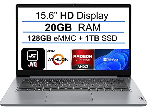 Lenovo Ideapad 15.6" HD Laptop, Athlon Silver 3050U 2.3 GHz (Beats i3-1005G1) Dual-core Processor, 20GB RAM, 1TB PCIE SSD, WiFi, Webcam, Bluetooth, Win 11 S, Cloud Grey, JVQ