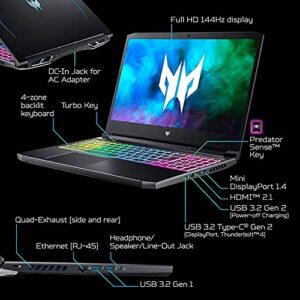 Acer Predator Helios 300 Gaming Laptop, 15.6" FHD 144Hz 3ms IPS Display, Core i7-11800H, GeForce RTX 3060, 32GB 3200MHz RAM, 1TB PCIe SSD, Thunderbolt 4, HDMI, Mini DP, RJ45, WiFi 6, RGB KB, Win 11