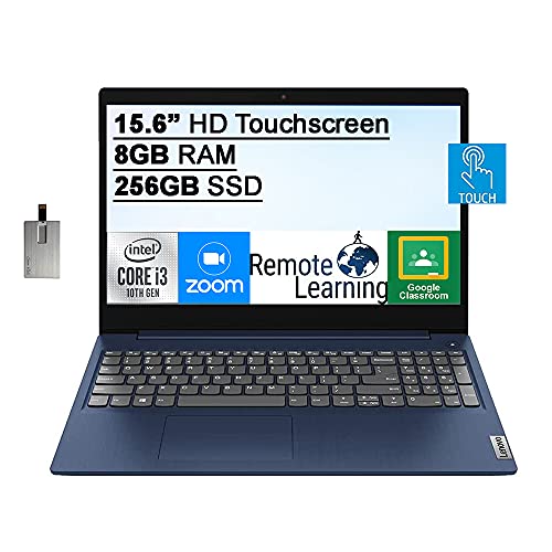 2021 Lenovo Ideapad 3 15.6" HD Touchscreen Laptop Computer, 10th Intel Core i3-10110U Processor, 8GB DDR4 RAM, 256GB PCIe SSD, Intel UHD Graphics, Dolby Audio, HD Webcam, Win 10, Blue, 32GB USB Card