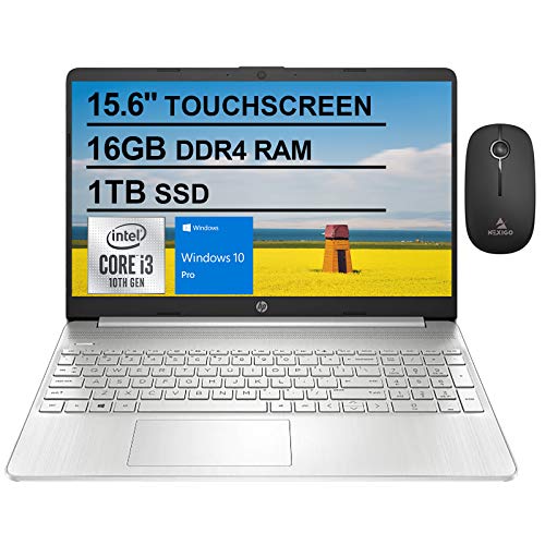 2021 HP Pavilion 15.6 Inch Touchscreen Laptop, Intel Core i3-1005G1 (Beats i5-7200U), 16GB DDR4 RAM, 1TB SSD, Bluetooth, Webcam, Win10 Pro, Silver + NexiGo Bundle