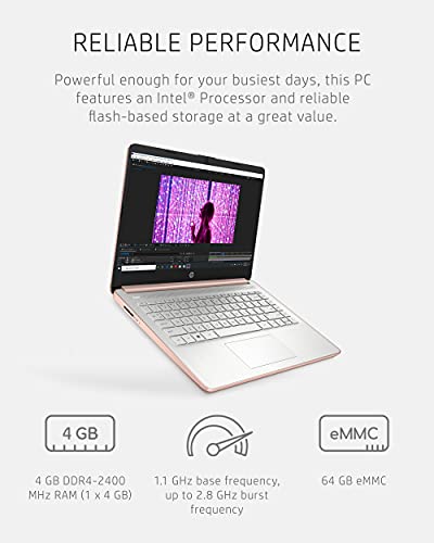 HP 14 Laptop, Intel Celeron N4020, 4 GB RAM, 64 GB Storage, 14-inch Micro-edge HD Display, Windows 10 Home, Thin & Portable, 4K Graphics, One Year of Microsoft 365 (14-dq0030nr, 2021, Pale Rose Gold)