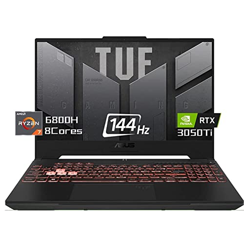 ASUS 2022 TUF Gaming A15 15.6" FHD 144Hz Gaming Laptop - AMD Ryzen 7 -6800H -RTX 3050 Ti, DDR5, MUX, RGB Backlit KB, WiFi 6, Win 11, w/HDMI(16GB RAM 512GB SSD)