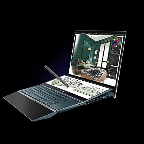 ASUS ZenBook Pro Duo 15 OLED UX582 Laptop, 15.6” 4K Touch Display, Intel Core i9-12900H, 32GB RAM, 1TB SSD, GeForce RTX 3070 Ti, ScreenPad Plus, Windows 11 Pro, Celestial Blue, UX582ZW-XB99T