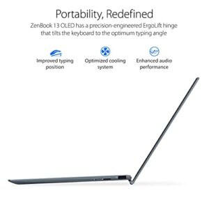 ASUS ZenBook 13 OLED Ultra-Slim Laptop, 13.3” FHD NanoEdge Bezel Display, AMD Ryzen 7 5700U, 8GB LPDDR4X RAM, 512GB PCIe SSD, NumberPad, Wi-Fi 5, Windows 11 Home, Pine Grey, UM325UA-DH71