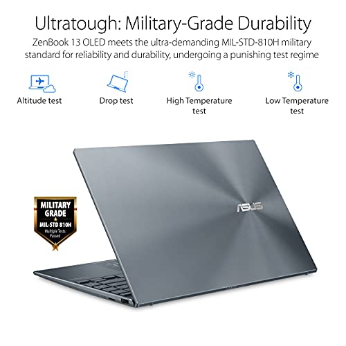 ASUS ZenBook 13 OLED Ultra-Slim Laptop, 13.3” FHD NanoEdge Bezel Display, AMD Ryzen 7 5700U, 8GB LPDDR4X RAM, 512GB PCIe SSD, NumberPad, Wi-Fi 5, Windows 11 Home, Pine Grey, UM325UA-DH71