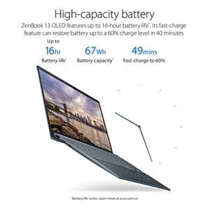 ASUS ZenBook 13 OLED Ultra-Slim Laptop, 13.3” FHD NanoEdge Bezel Display, AMD Ryzen 7 5700U, 8GB LPDDR4X RAM, 512GB PCIe SSD, NumberPad, Wi-Fi 5, Windows 11 Home, Pine Grey, UM325UA-DH71