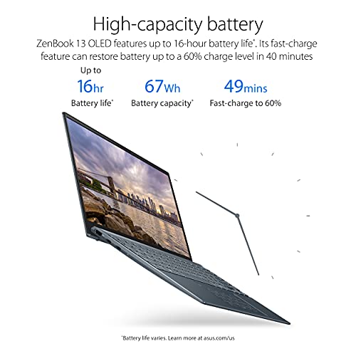 ASUS ZenBook 13 OLED Ultra-Slim Laptop, 13.3” FHD NanoEdge Bezel Display, AMD Ryzen 7 5700U, 8GB LPDDR4X RAM, 512GB PCIe SSD, NumberPad, Wi-Fi 5, Windows 11 Home, Pine Grey, UM325UA-DH71