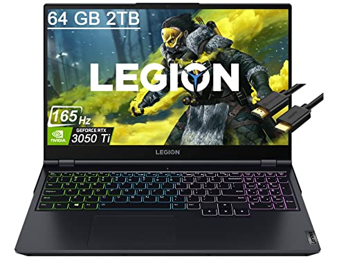 Lenovo Legion 5 15.6" Full HD IPS 165Hz Gaming Laptop (8-Core Ryzen 7-5800H, 64GB RAM, 2TB PCIe SSD, GeForce RTX 3050 Ti 4GB) RGB Backlit, 3D Nahimic Audio, w/ HDMI Cable, Windows 11 Home