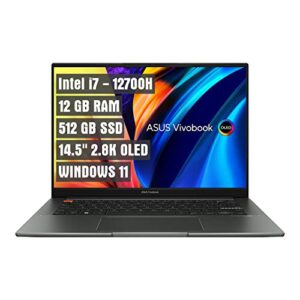 asus 14.5” oled vivobook intel evo platform laptop – 12th gen core i7-12700h 2880 x 1800 display 120hz -12gb ddr4 ram 512gb pcie® nvme™ m.2 4.0 solid state drive windows 11 midnight black