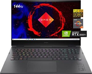 hp omen 16.1 inch gaming laptop, amd ryzen 7 5800h, 32gb ram, 1tb ssd, nvidia geforce rtx 3050 ti, win 11 h, 144hz refresh rate, bundle with jawfoal