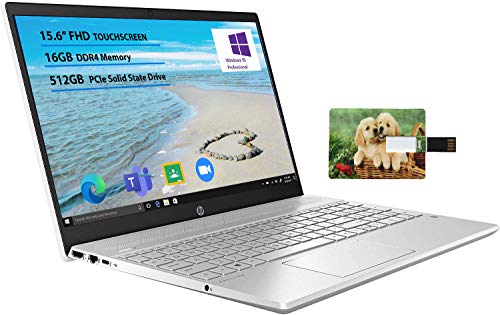 2021 Newest HP 15.6" FHD Touchscreen Business Laptop 10th Gen Intel Quad Core i5-1035G1, 16GB RAM 512GB SSD WiFi, HDMI, Onlineclass, Webcam Windows 10 Pro | 32GB PCS USB Card