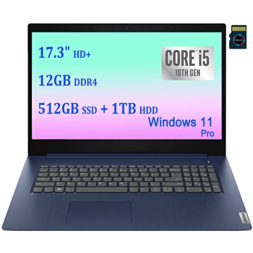 Lenovo Ideapad 3 17 Business Laptop | 17.3" HD+ Anti-Glare Display | 10th Gen Intel 4-Core i5-1035G1 (> i7-8665U) | 12GB DDR4 512GB SSD 1TB HDD | Fingerprint Dolby Win11 Pro(Renewed)