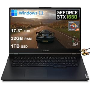 lenovo legion 5 17 gaming laptop 17.3″ fhd ips display amd hexa-core ryzen 5 5600h (beats i5-10400h) 32gb ram 1tb ssd geforce gtx 1650 4gb backlit usb-c nahimic win11 + hdmi cable