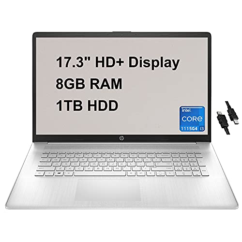 HP Flagship 17 Business Laptop Computer 17.3" HD+ Display 11th Gen Intel Core i3-1115G4 (Beats i5-8265U) 8GB RAM 1TB HDD USB-C HD Webcam Win10 Silver + HDMI Cable