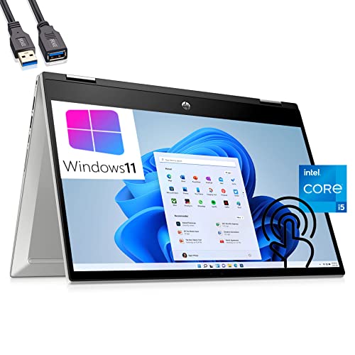 HP Pavilion x360 2-in-1 14" FHD Touchscreen Laptop Computer, Intel Quad-Core i5-1135G7 up to 4.2GHz (Beat i7-1065G7), 16GB DDR4 RAM, 1TB PCIe SSD, WiFi 6, Silver, Windows 11, BROAG Extension Cable