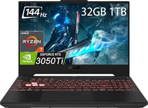 asus tuf gaming a15 15.6″ fhd 144hz (32gb ddr5 ram, 1tb pcie ssd, amd 8-core ryzen 7 6800h (beat i7-11800h), rtx 3050 ti) gaming laptop, rgb backlit keyboard, type-c, wi-fi 6, win 11 home