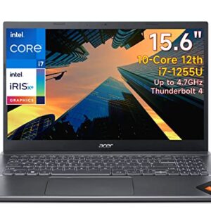 Acer Aspire 5 15.6" Slim Laptop 10-core 12th i7-1255U Intel Iris Xe Graphics Backlit KB Thunderbolt 4 Wi-Fi 6 Windows 11 Home W/Mousepad (16GB RAM | 512GB SSD)