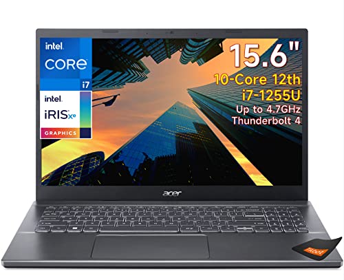 Acer Aspire 5 15.6" Slim Laptop 10-core 12th i7-1255U Intel Iris Xe Graphics Backlit KB Thunderbolt 4 Wi-Fi 6 Windows 11 Home W/Mousepad (16GB RAM | 512GB SSD)