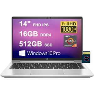 hp probook 445 g8 wolf pro security edition 14 laptop | 14″ fhd ips display | amd 6-core ryzen 5 5600u (>i7-1160g7) | 16gb ddr4 512gb ssd | backlit keyboard usb-c win10pro silver + 32gb microsd card