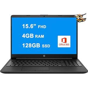 hp flagship 15 laptop 15.6” diagonal fhd ips display intel celeron n4020 processor 4gb ram 128gb ssd intel uhd graphics 600 usb-c office365 wifi5 webcam bluetooth win10 black (renewed)