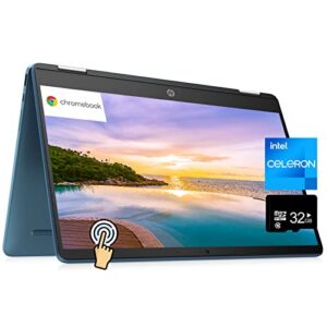 hp x360 chromebook 14″ hd touchscreen 2-in-1 convertible thin light laptop computer, 4-core intel celeron n4120, 4gb ram, 64gb emmc + 32gb sd card, wi-fi, bt 5, type-c, long battery life, chrome os