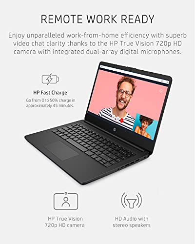 HP 14 Laptop, Intel Celeron N4120, 4 GB RAM, 64 GB Storage, 14-inch HD Touchscreen, Windows 11 Home, Thin & Portable, 4K Graphics, One Year of Microsoft 365 (14-dq0060nr, 2021, Jet Black)