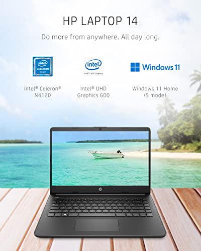 HP 14 Laptop, Intel Celeron N4120, 4 GB RAM, 64 GB Storage, 14-inch HD Touchscreen, Windows 11 Home, Thin & Portable, 4K Graphics, One Year of Microsoft 365 (14-dq0060nr, 2021, Jet Black)