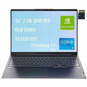 lenovo ideapad 5i pro laptop | 16″ 2.5k qhd ips 100% srgb display | 11th gen intel 4-core i5-11300h (> i7-10710u) | 8gb ddr4 512gb ssd | geforce mx450 2gb | backlit win11 pro grey + 32gb micro sd card