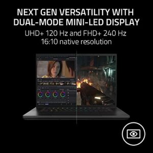 Razer Blade 16 Gaming -Laptop: NVIDIA GeForce RTX 4070 13th Gen Intel 24-Core i9 HX CPU 16" Dual Mode Mini LED (4K UHD+ 120Hz & FHD+ 240Hz) 32GB -RAM1TB SSD Compact GaN-Charger Windows 11